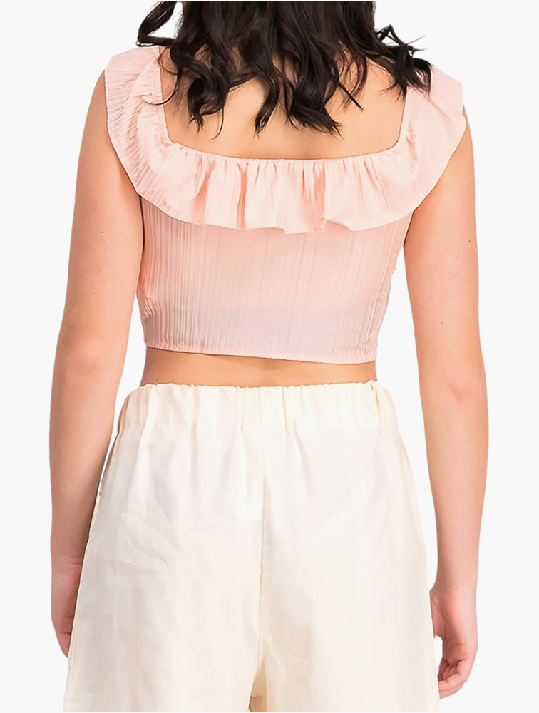 MyRunway | Shop Trendyol Pleated Corduroy Crop Knit Top - Powder Pink ...