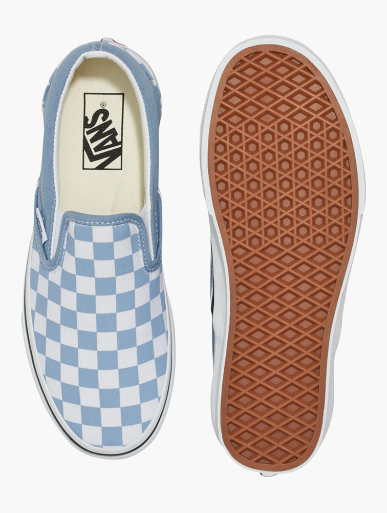 MyRunway | Shop Vans Kids Blue Classic Slip On Checkerboard Sneakers ...