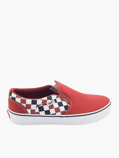MyRunway | Shop Vans Dark Red & Multi Asher Slip-On Shoes for Men from ...