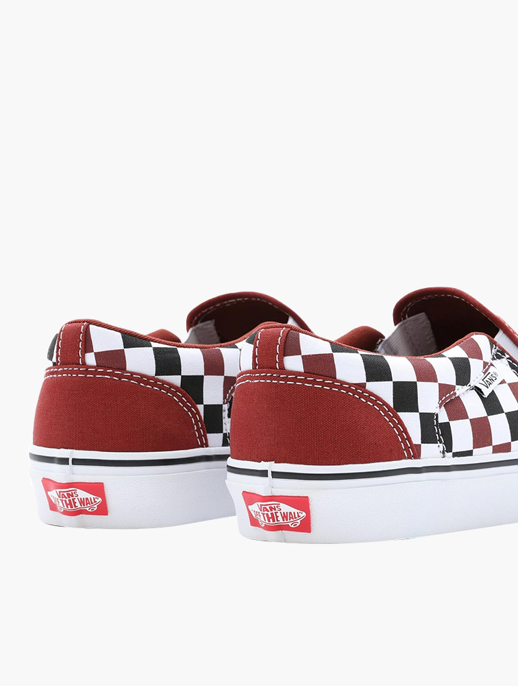 MyRunway | Shop Vans Dark Red & Multi Asher Slip-On Shoes for Men from ...