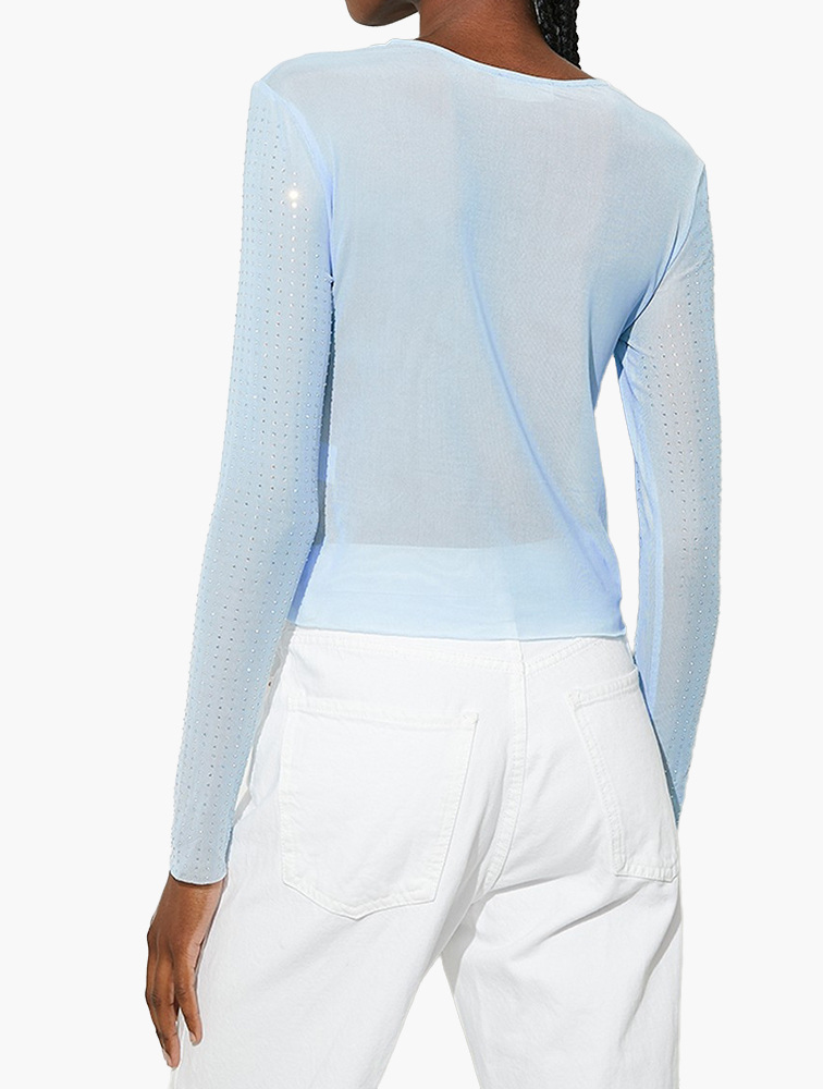 MyRunway | Shop VELVET Rhinestone mesh top - light blue for Women from ...