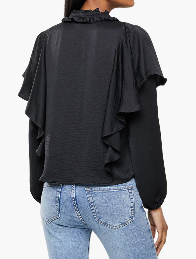 MyRunway | Shop Vero Moda Cecilia long sleeve frill v-neck top - black ...