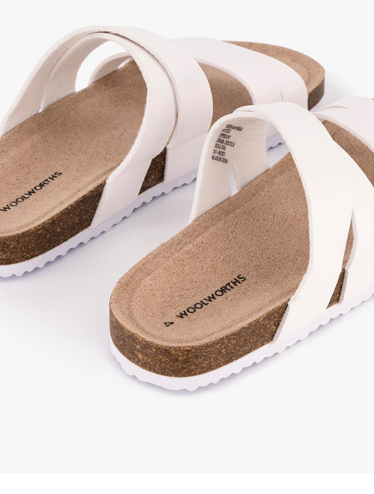 MyRunway | Shop Woolworths White Strappy Crossover Slides for Women ...