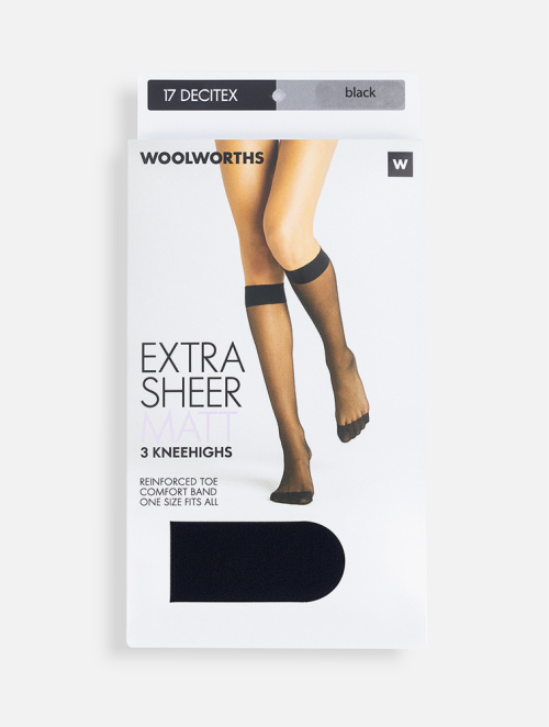 MyRunway | Shop Woolworths Black Matt Extra Sheer Knee Highs 3 Pack for ...