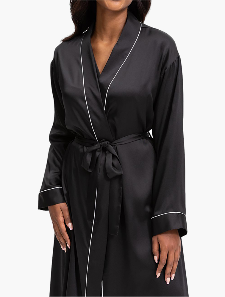 MyRunway | Shop Woolworths Black Piped Satin Gown for Women from ...