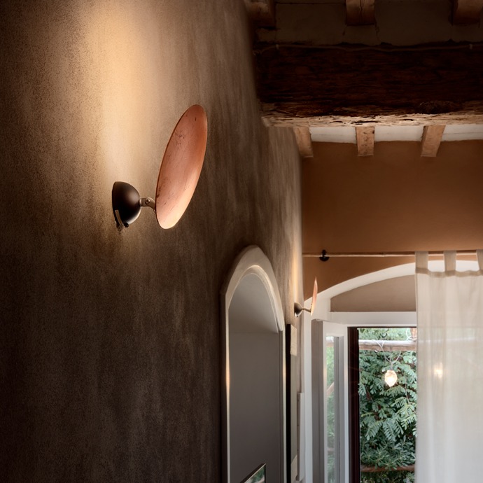 Applique murale, Lederam W1, cuivre, noir, LED, dim, 2700K, 1550 lm, Ø17cm - Catellani & Smith ...