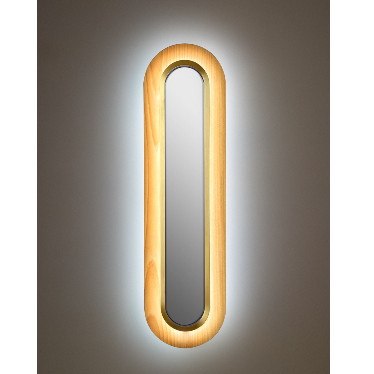 Applique murale, Lens Superoval, hêtre naturel, doré, LED, 3000K, 533lm, L22cm, H78cm - LZF ...