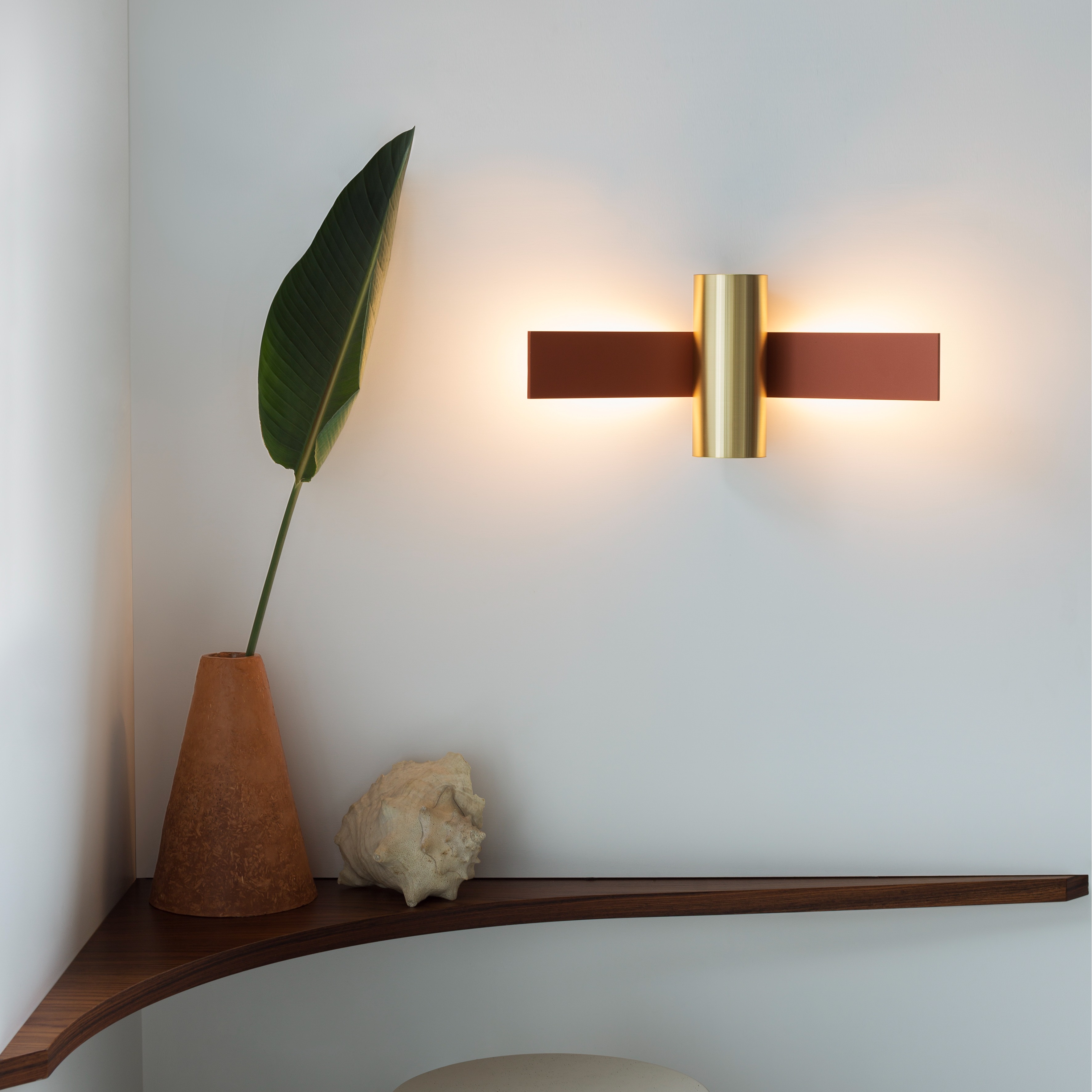 Wall lamp, Nastro 563.43, terracotta, brushed brass, IP40, LED, dim, 2700K, 2300 lm, Ø22cm ...