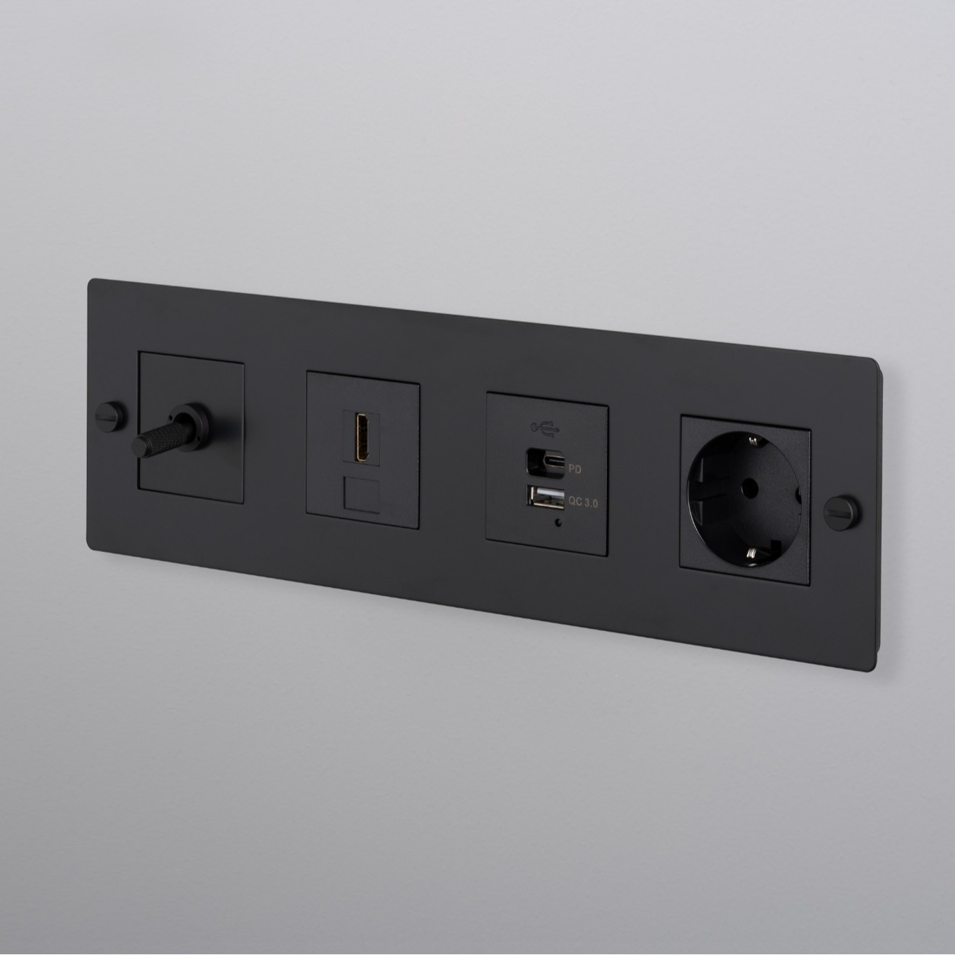 Interrupteur et Prise, Buster, Quadruple horizontal, Noir, Va-et-vient ...