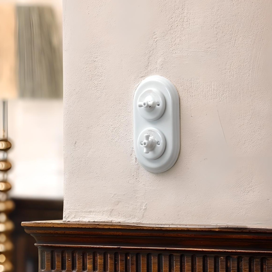 Light switch, Garby Colonial, Double horizontal, White porcelain, Two ...