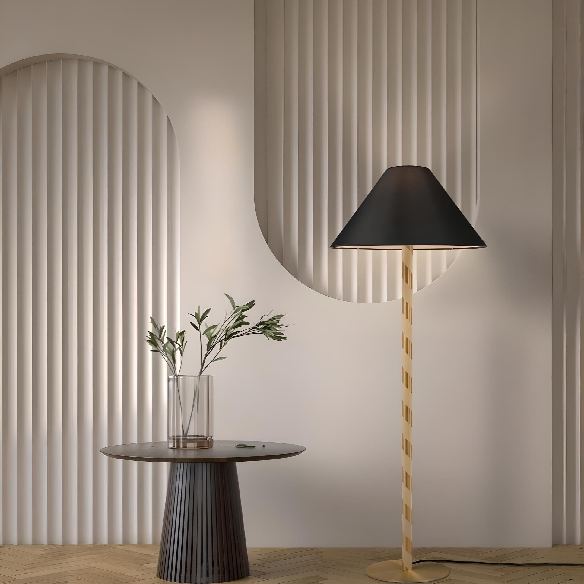 Lampadaire, Candy, laiton satiné, abat-jour chinette noire, Ø52cm ...