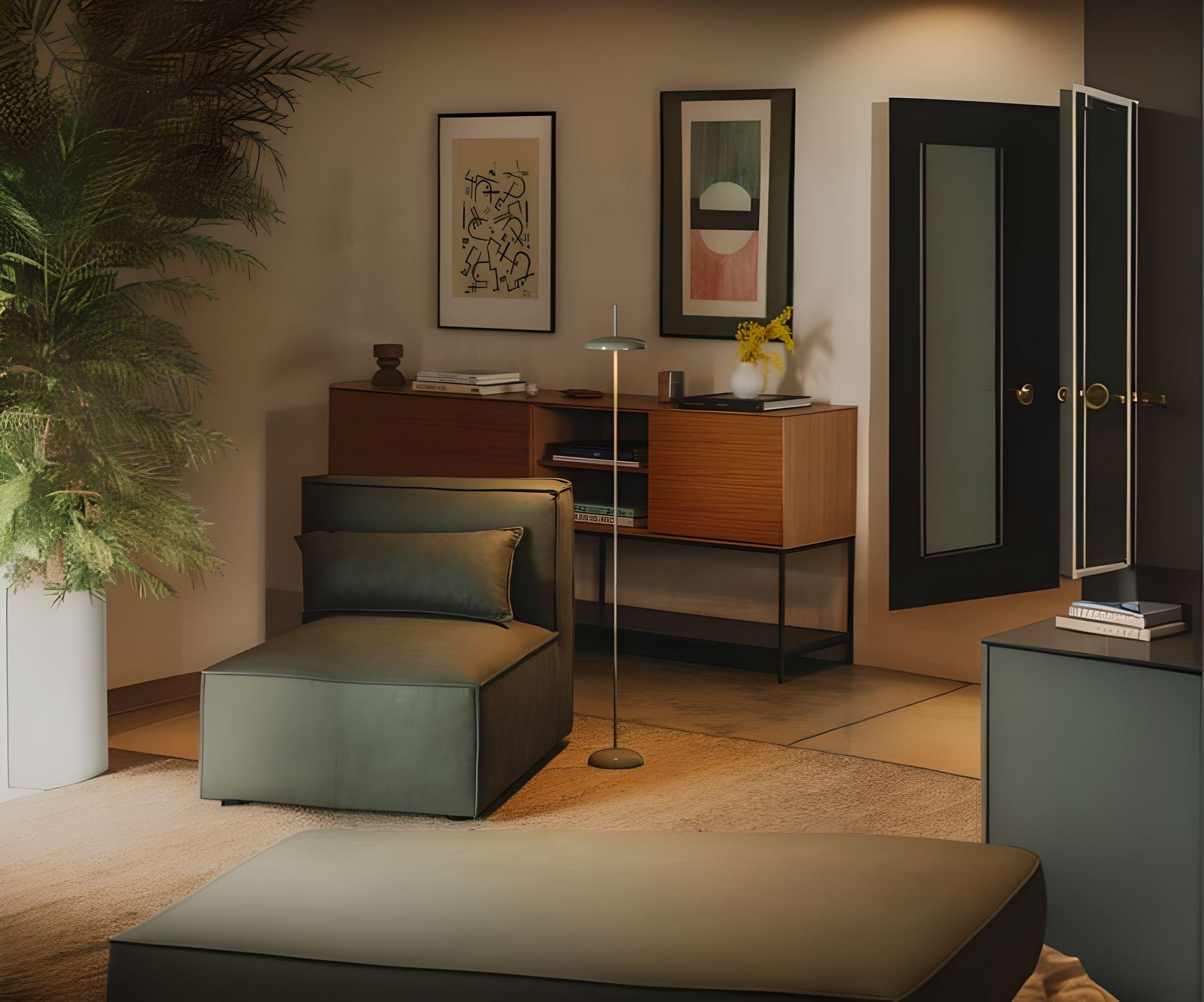 Floor lamp, Door, cement grey, IP43, LED, dim, 2300-2700-3000K, 400 lm ...