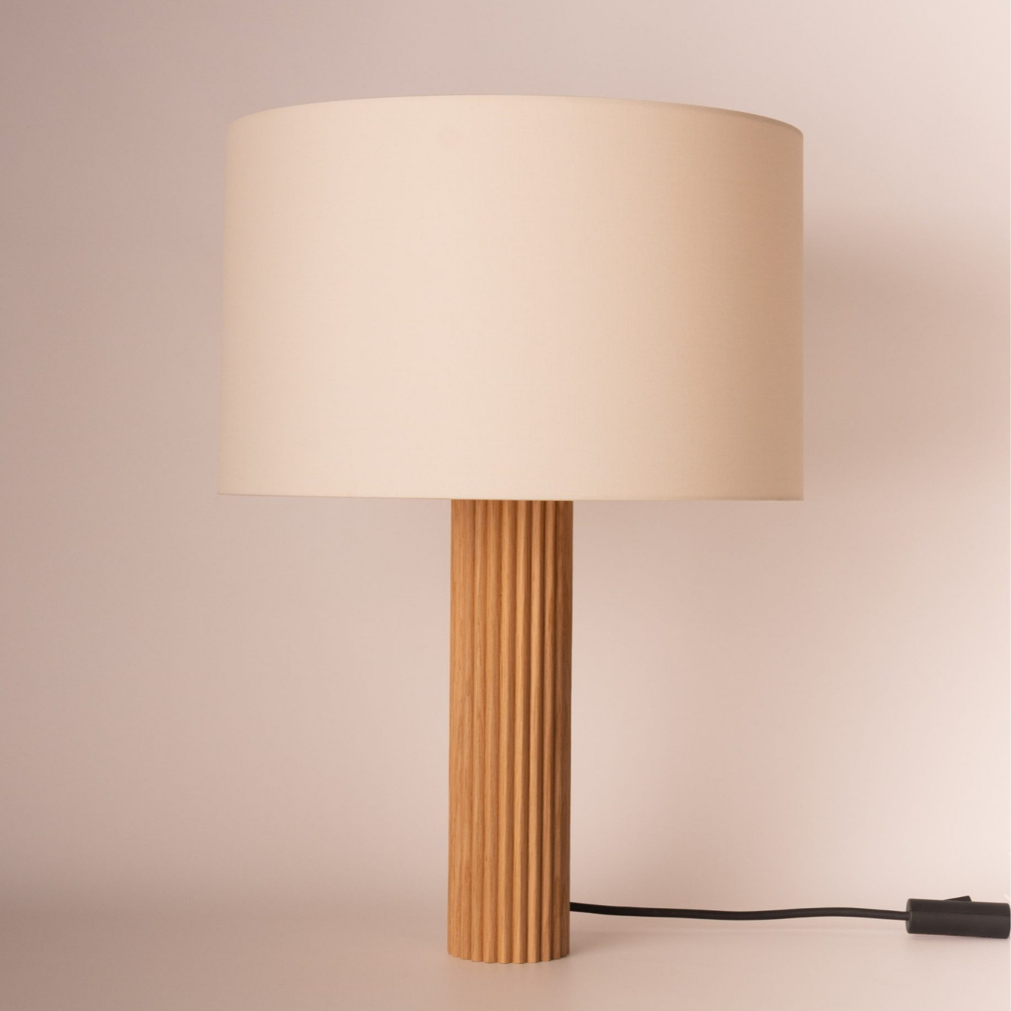 Table lamp, Fluta , oak wood, cotton shade, Ø40cm, H58cm - Simone ...