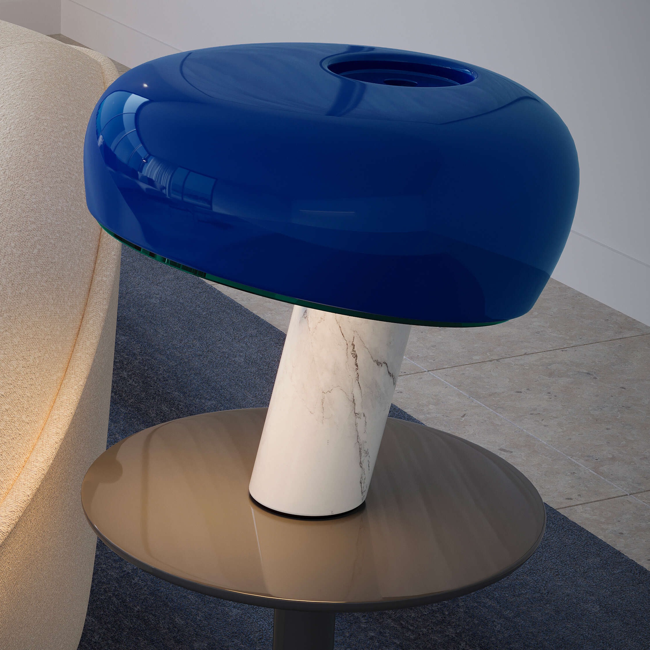 Table lamp, Snoopy, navy blue and white marble, Ø39,4cm, H36,9cm - Flos - Nedgis Lighting