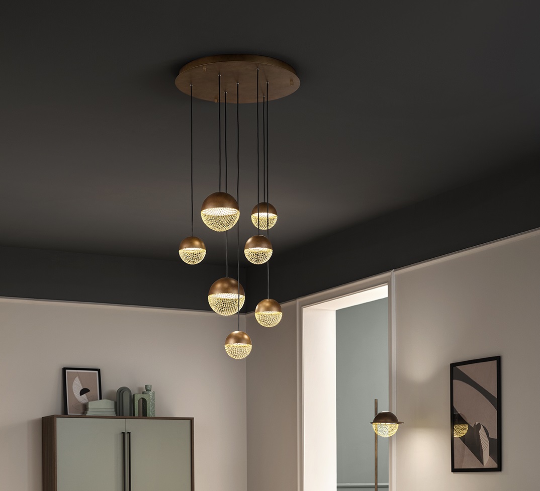 Lustre, Iglù S7, bronze, LED, dim, 3000K, 6700 lm, Ø60cm, H150cm ...