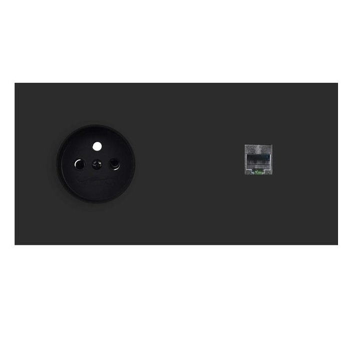 Socket, Bridge, Double horizontal, Matt black, PC socket x1 and RJ45 ...