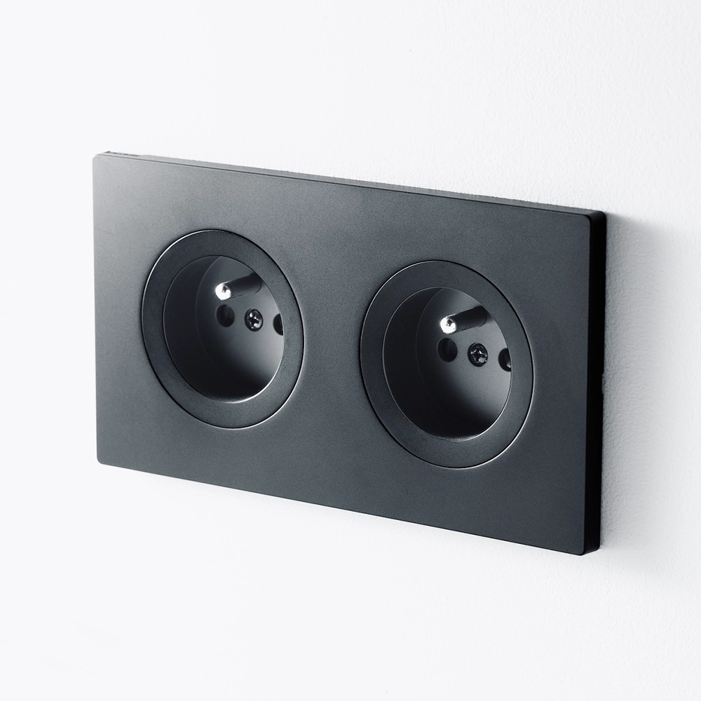 Prise, DOM, Double horizontal, Noir mat, Prise-PC x2, L14,2cm, H7,1cm ...