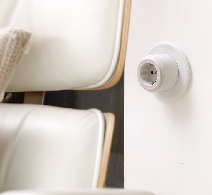 Prise, Garby, Simple, Porcelaine blanc, Prise-PC x1, L6,45cm, H6,45cm ...