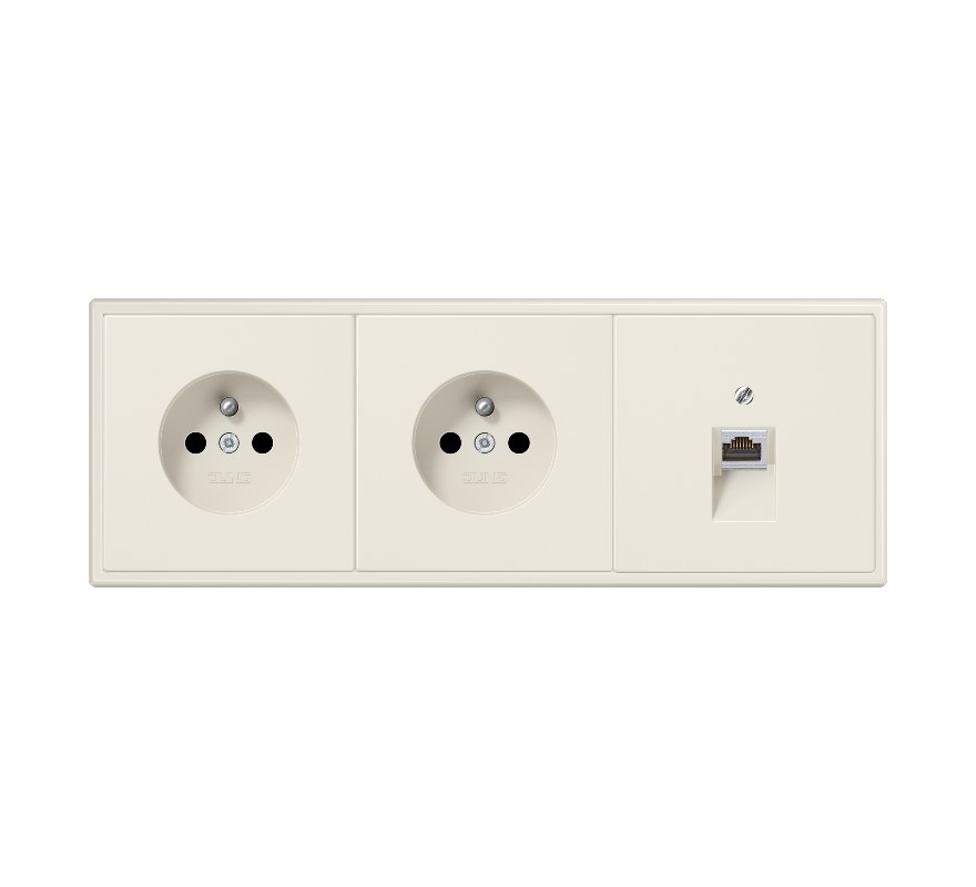 Socket, LS 990, Triple horizontal, Ivory, Socket-2P+T x2, Socket-RJ45 ...