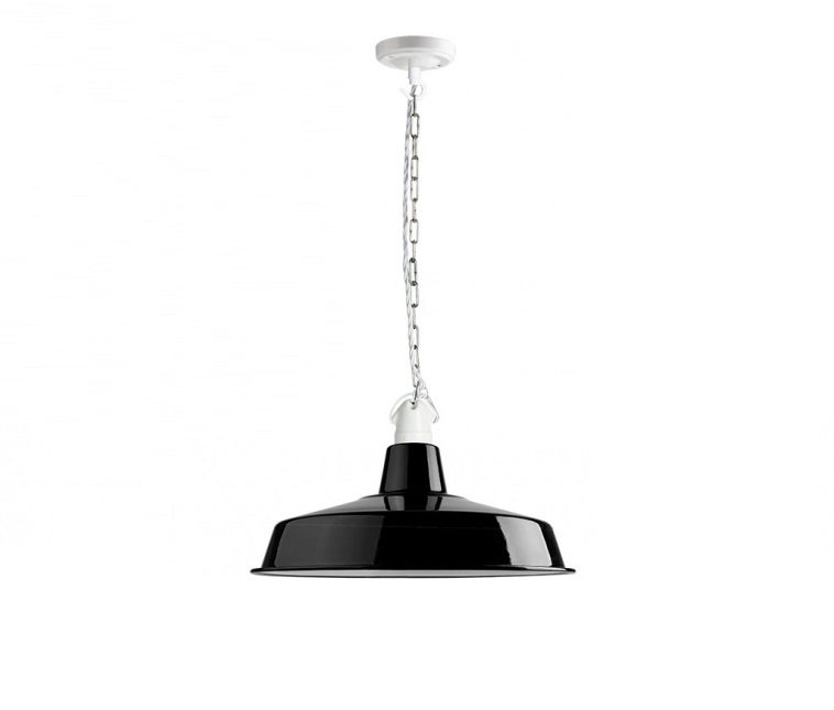 Suspension, Alexandre, email noir et porcelaine blanche, Ø40cm, H25cm ...