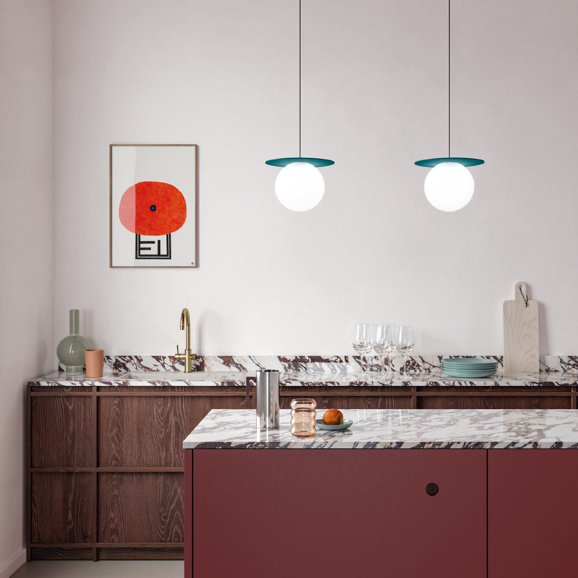 Suspension, Kiss, bleu pétrole, LED, 2700K, L21cm, H138cm - Axolight ...