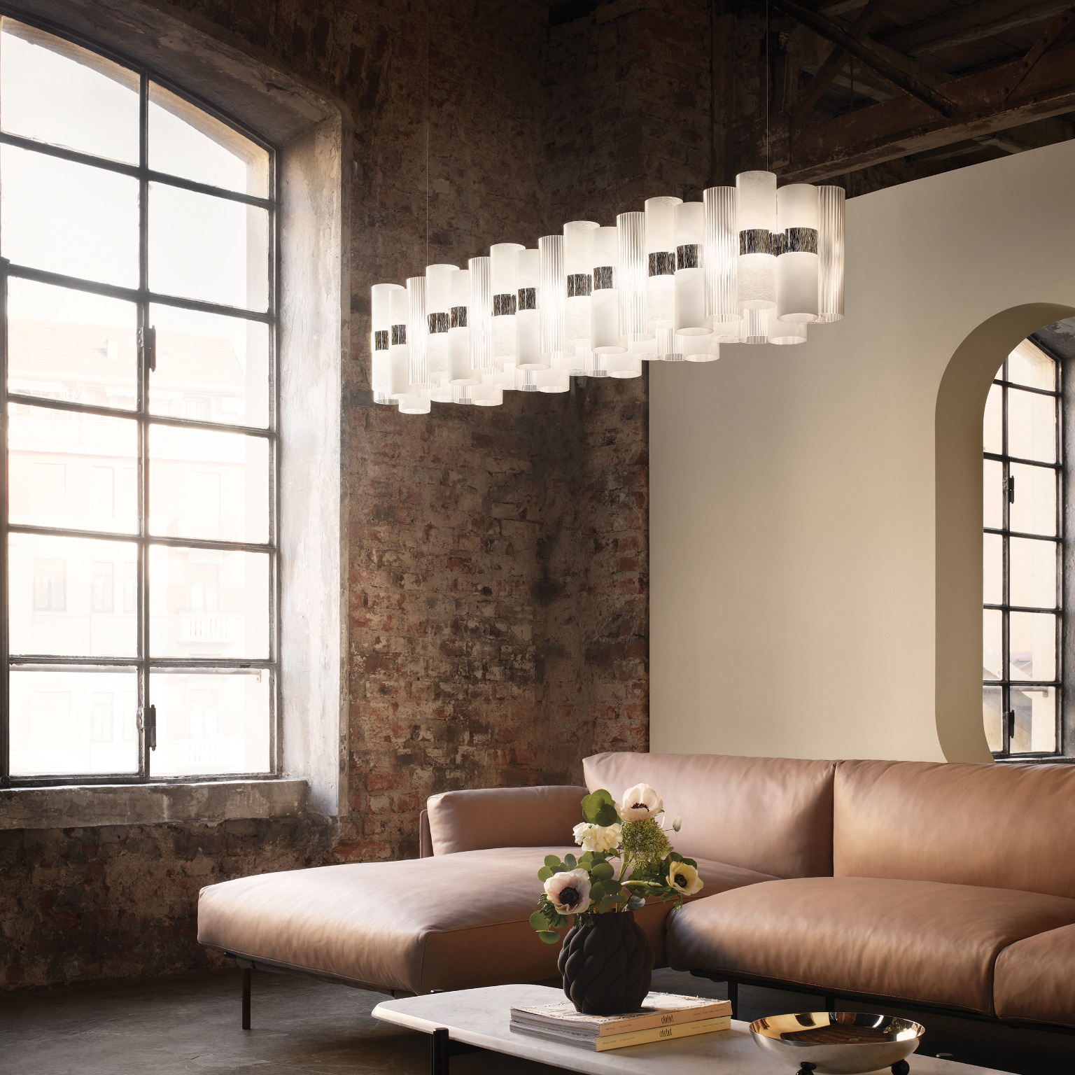 Suspension, La lollo linear 140, blanc, LED, dim, 2700K, 12420 lm, L142cm, H28cm - Slamp ...