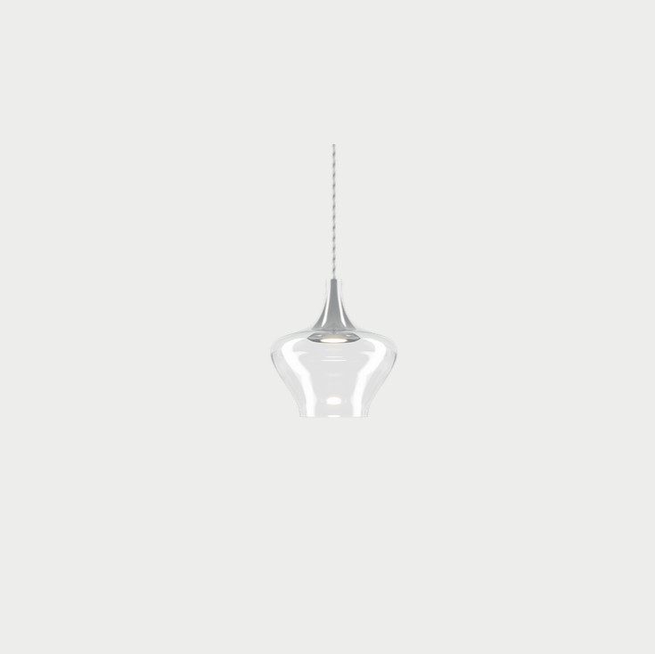 Suspension, Nostalgia medium sans rosace, verre transparent, chrome, LED, dim, 2700K, 1280 lm ...