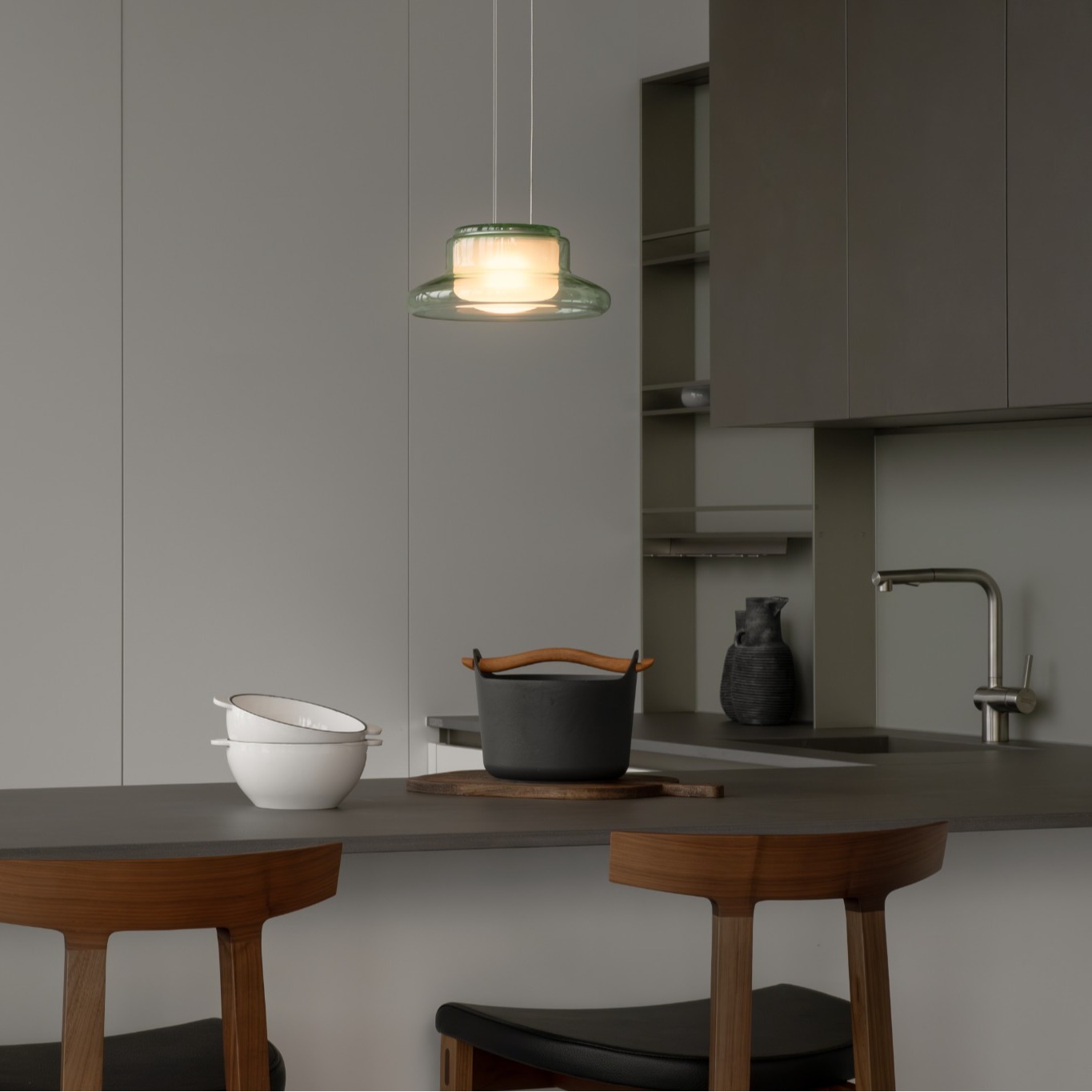 Pendant, Pace 28, 1 module, water green, LED, dim, 2700K, Ø28cm, H11cm ...