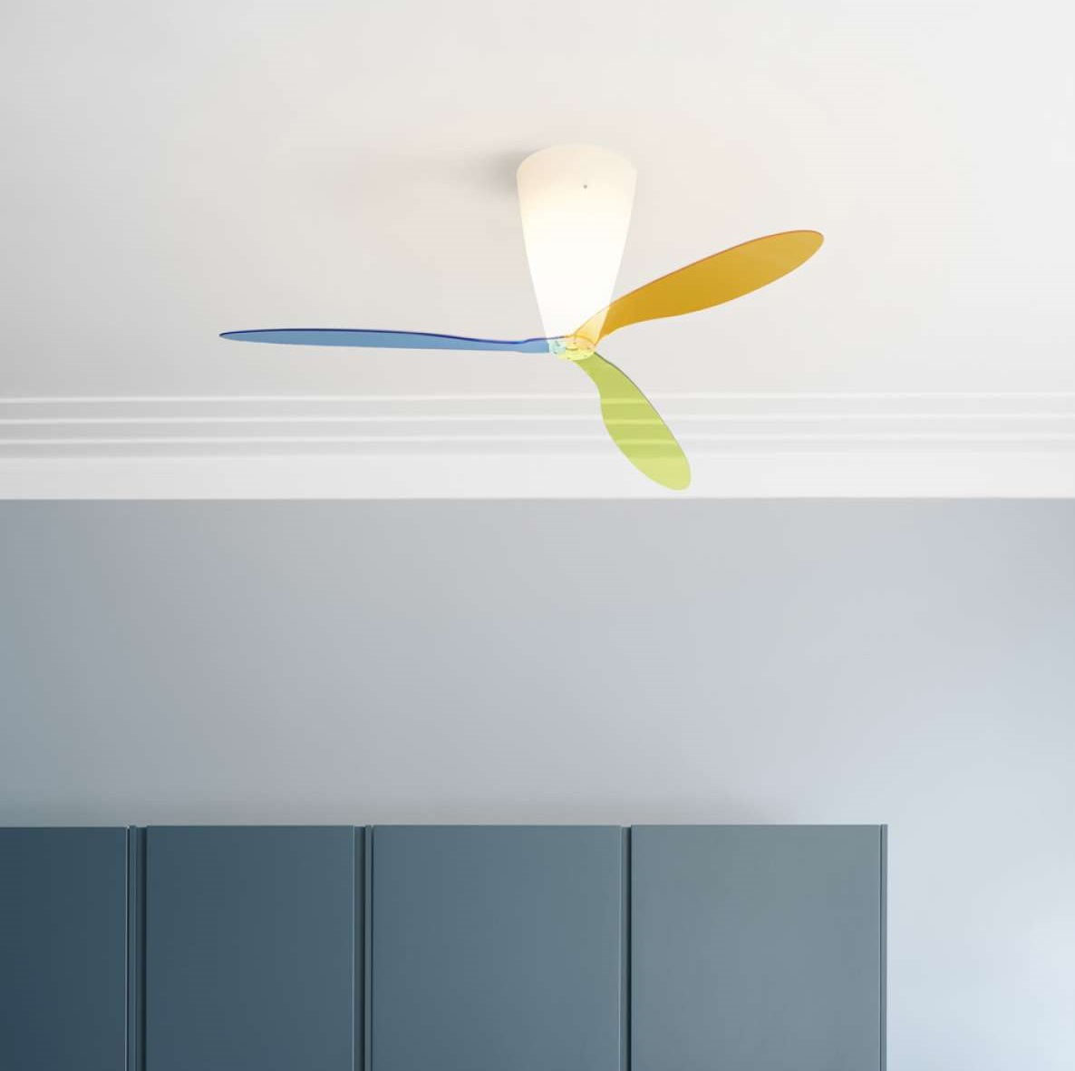 Ceiling fan light, Blow D28/1, lames multicolores, , Ø140cm, H40cm ...