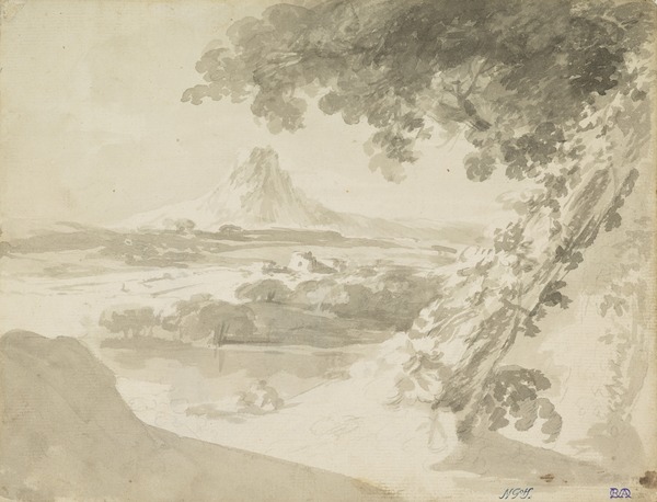 Landscape with a Conical Mountain [Verso: Sketch of a Man's Head] by ...