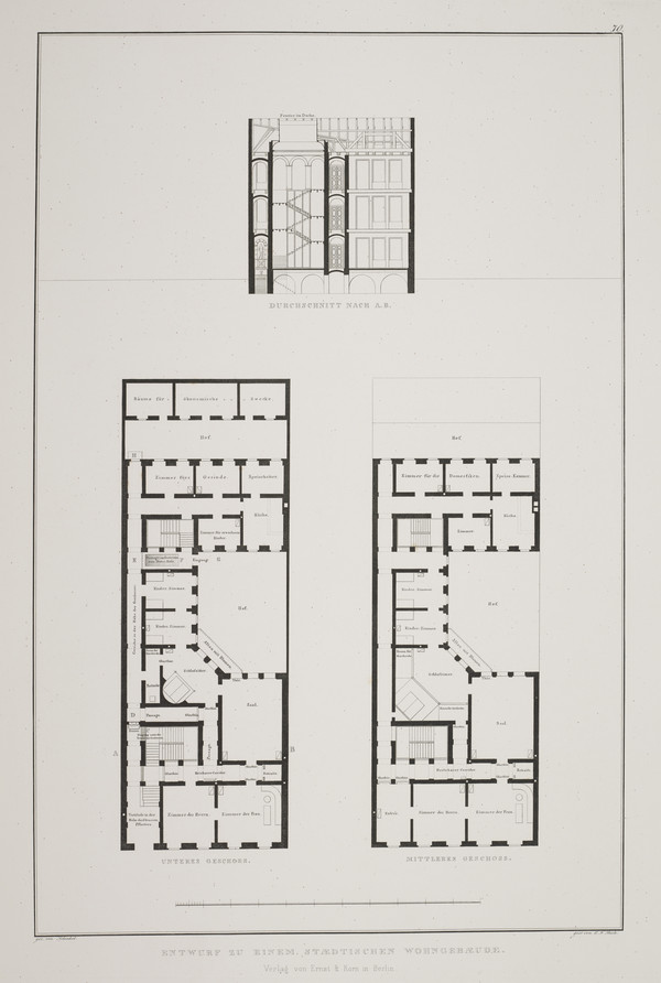 Section; Plans - design 4 (Plate 70 of Residential Town Buildings from ...