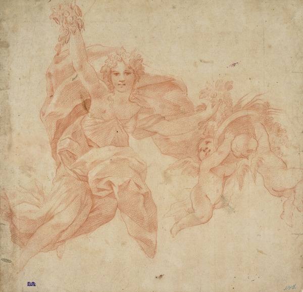 A Flying Female Figure and Two Putti Carrying Leaves | National ...
