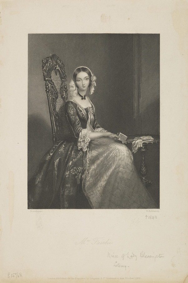 Louisa Fairlie, d. 1843. Wife of John Fairlie; niece of Lady ...