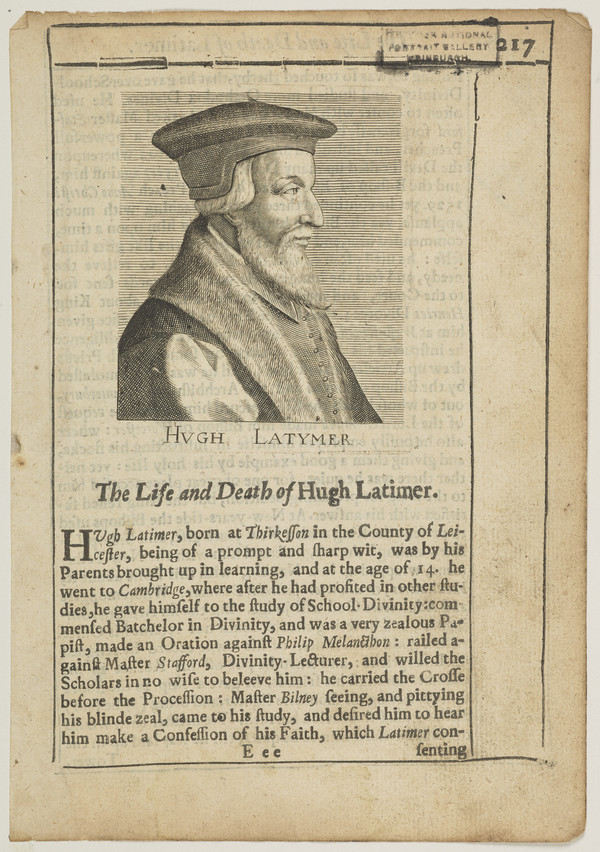 Hugh Latimer, c 1485 - 1555. Bishop of Worcester; Protestant martyr ...