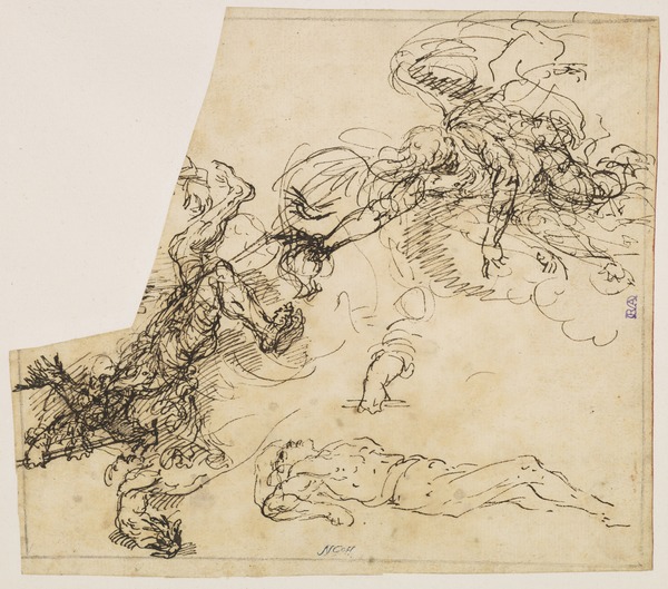 Sheet of Figure Studies with a Flying Angel, a Falling man and Another ...
