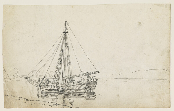 Single Masted Sailing Ship on Clyde [Verso: Farm Yard Scene, Potato ...
