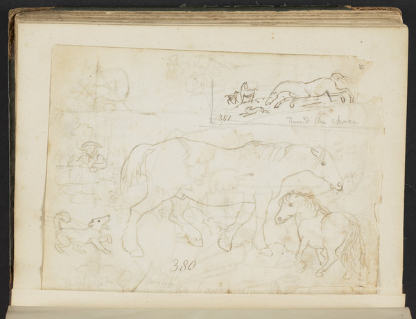 Two drawings of horses, one shows a horse chasing a dog by James Howe ...