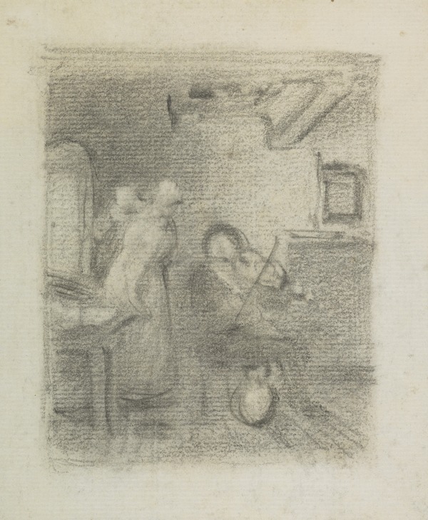 Cottage interior with fiddler, women and cat by Andrew Geddes ...