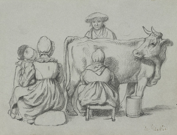 'Grannie Milking The Cow' [Verso: Sketch of an Animal] by Walter Geikie | National Galleries of ...