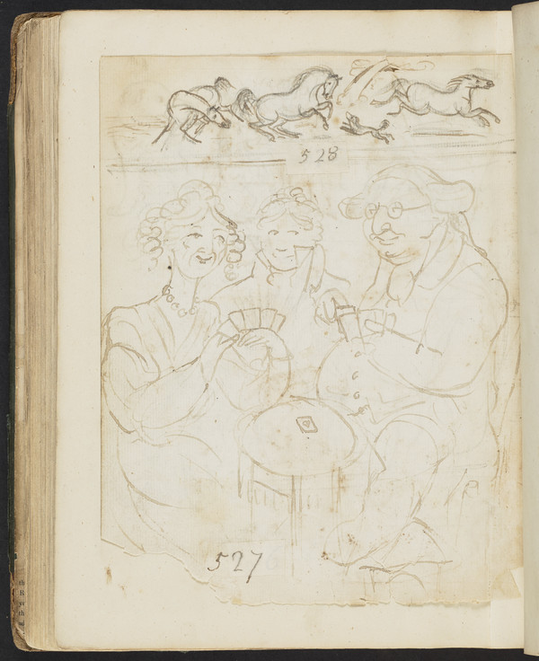 Two drawings: Horses, and figures playing cards by James Howe ...