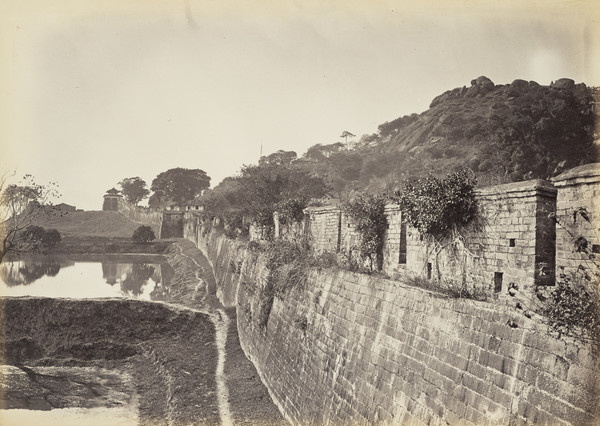 Outside view of the Foochow city walls and meat below Woo-Shih-Shan ...
