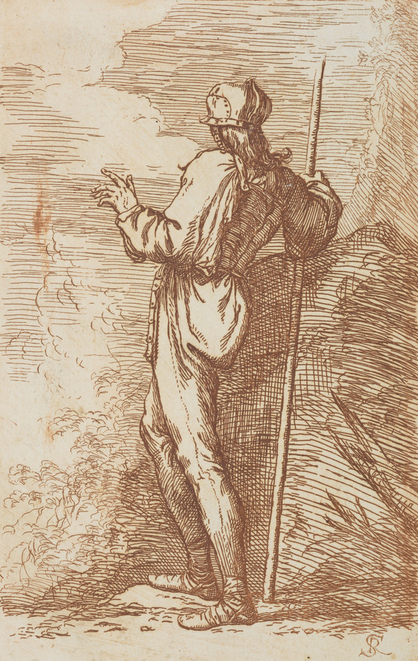 Soldier, Standing, Holding a Long Cane Before Rocky Wall by Carlo ...