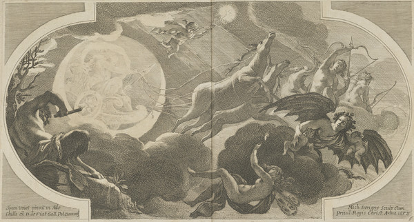 The rising moon: Diana galloping across the skies in a stag-drawn ...