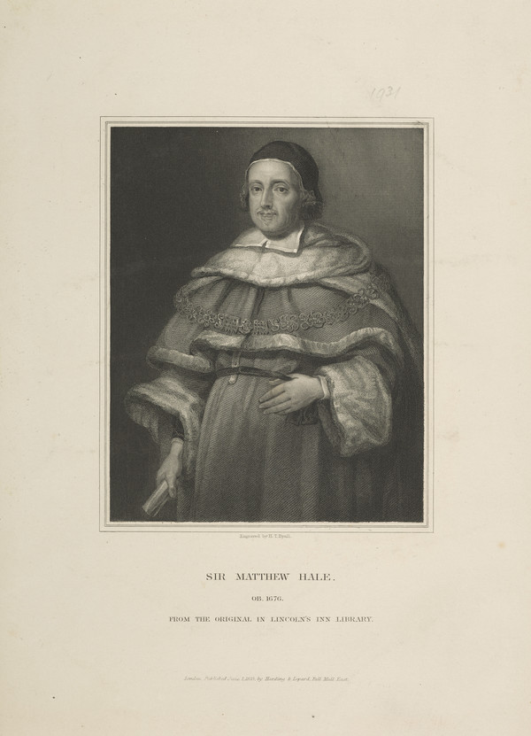 Sir Matthew Hale, 1609 - 1676. Chief Justice of England by Henry Thomas ...
