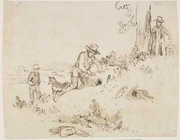Three Men and a Dog Ferreting for Rabbits by Sir William Allan ...