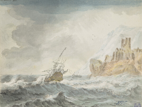A Ship in a Gale Drifting on to a Rocky Coast by Wigerus Vitringa or ...