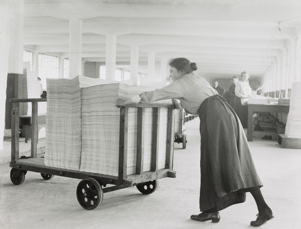 Wheeling finished paper to the warehouse, unidentified paper mill by ...