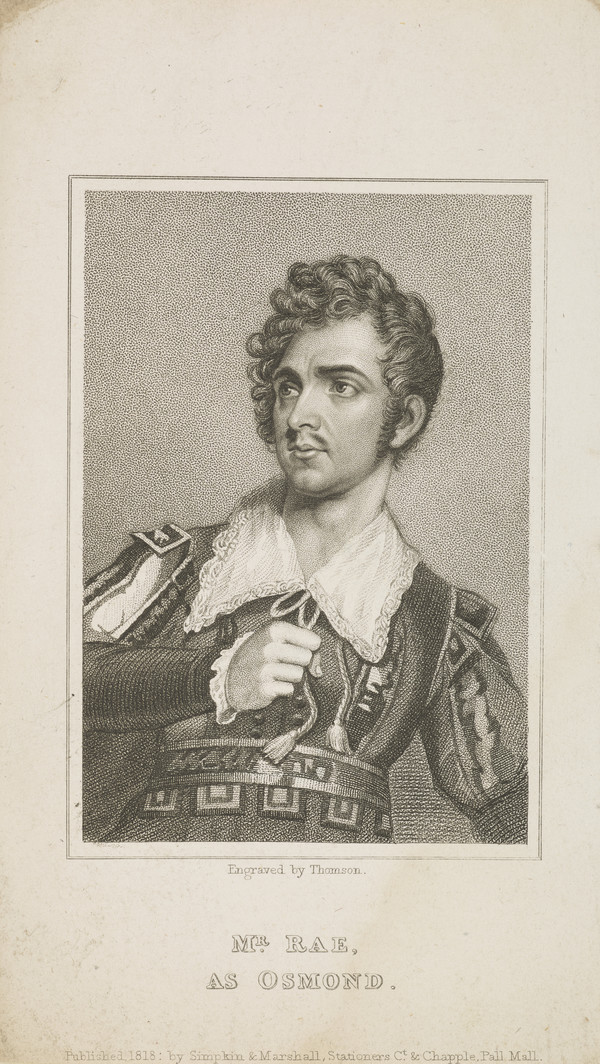 Alexander Rae, 1782 - 1820. Actor (as Osmond in 'The Castle Spectre ...