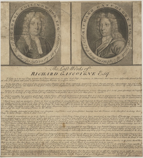 George Collingwood, d. 1716. Jacobite; executed for treason (with ...