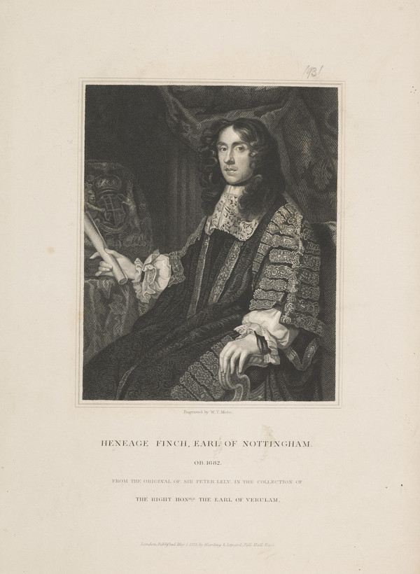 Heneage Finch, 1st Earl of Nottingham, 1621 - 1682. Lord Chancellor by ...